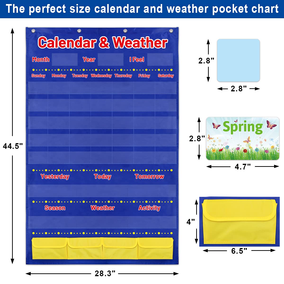 Mua Calendar and Weather Pocket Chart for Kids with 136 Cards Classroom ...