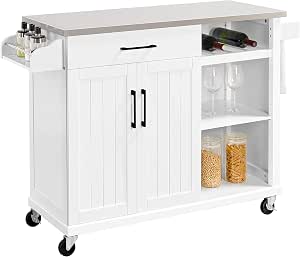Amazon.com: Yaheetech Kitchen Cart with Stainless Steel Top, Kitchen ...