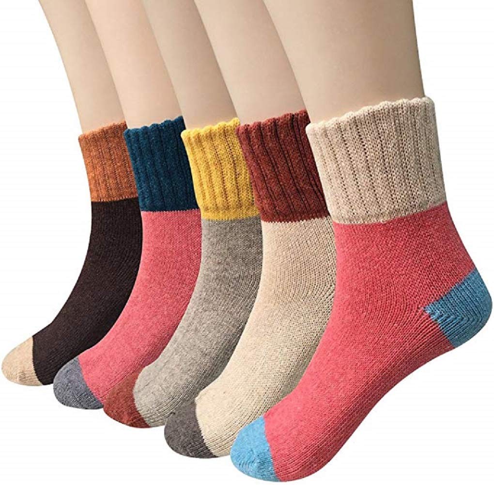 Fablcrew 5 par vinter ull damer strumpor, varma bomullsstrumpor set ...