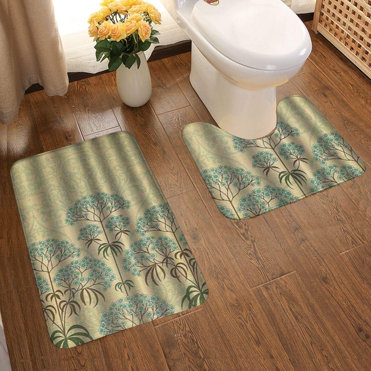 JISMUCI Badematten Set 2 Teilig rutschfeste，Viktorianische Blumen ...