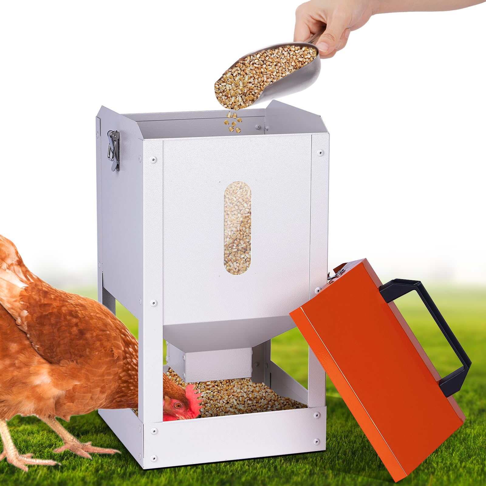 Galvanized Automatic Chicken Feeder No Waste 20lbs Large Metal Chicken ...