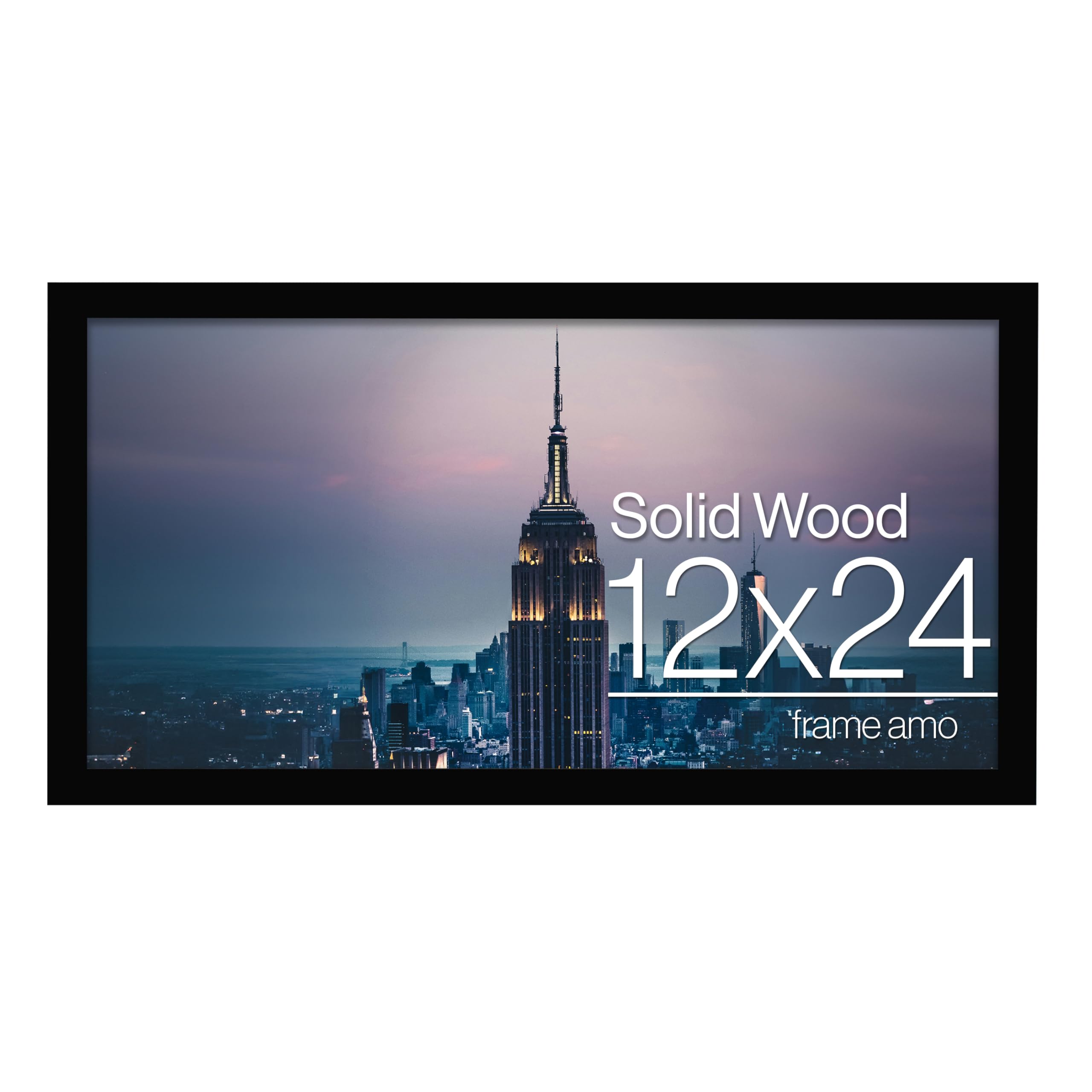 Frame Amo 12x24 Black Solid Wood Poster Frame, 1 inch Wide Border ...