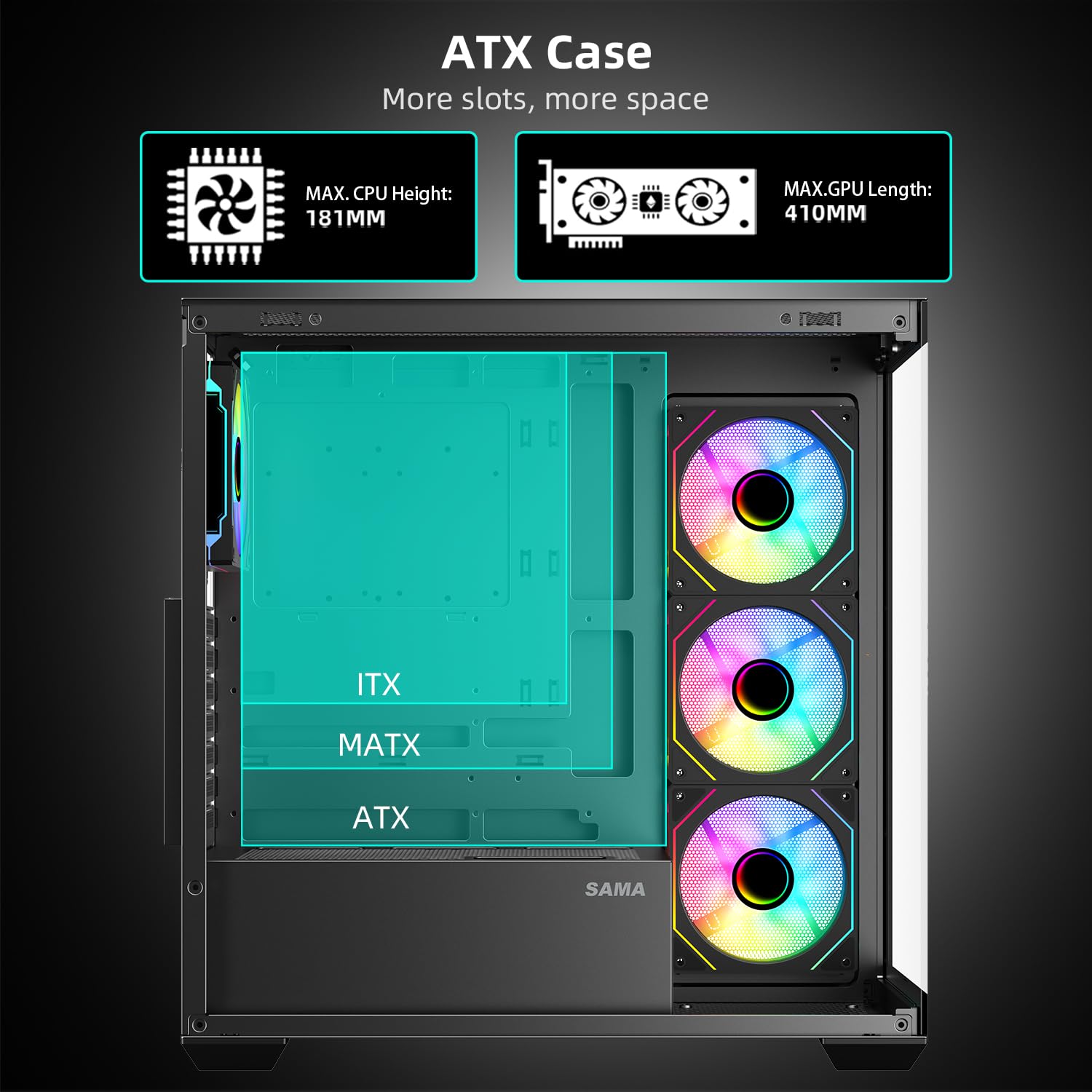 Mua SAMA PC CASE ATX 4 ARGB Fans Pre-Installed, Type-C Mid Tower ...