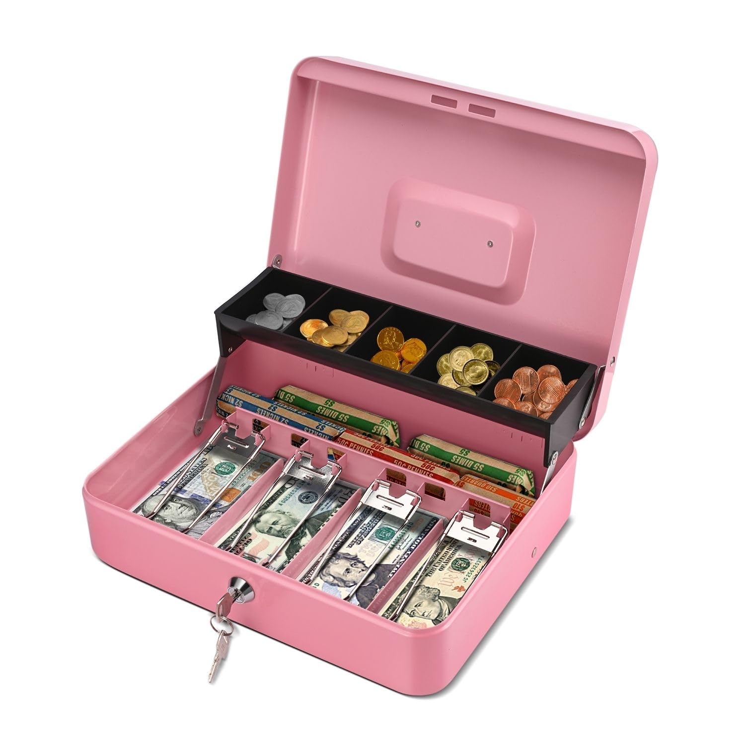 Mua Flexzion Cash Lock Box with Key - Pink Petty Cash Box with Lock for ...