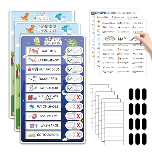 3 in 1 Bedtime/Morning/Daily Routine Chart for Kids, Magnetic Chore ...