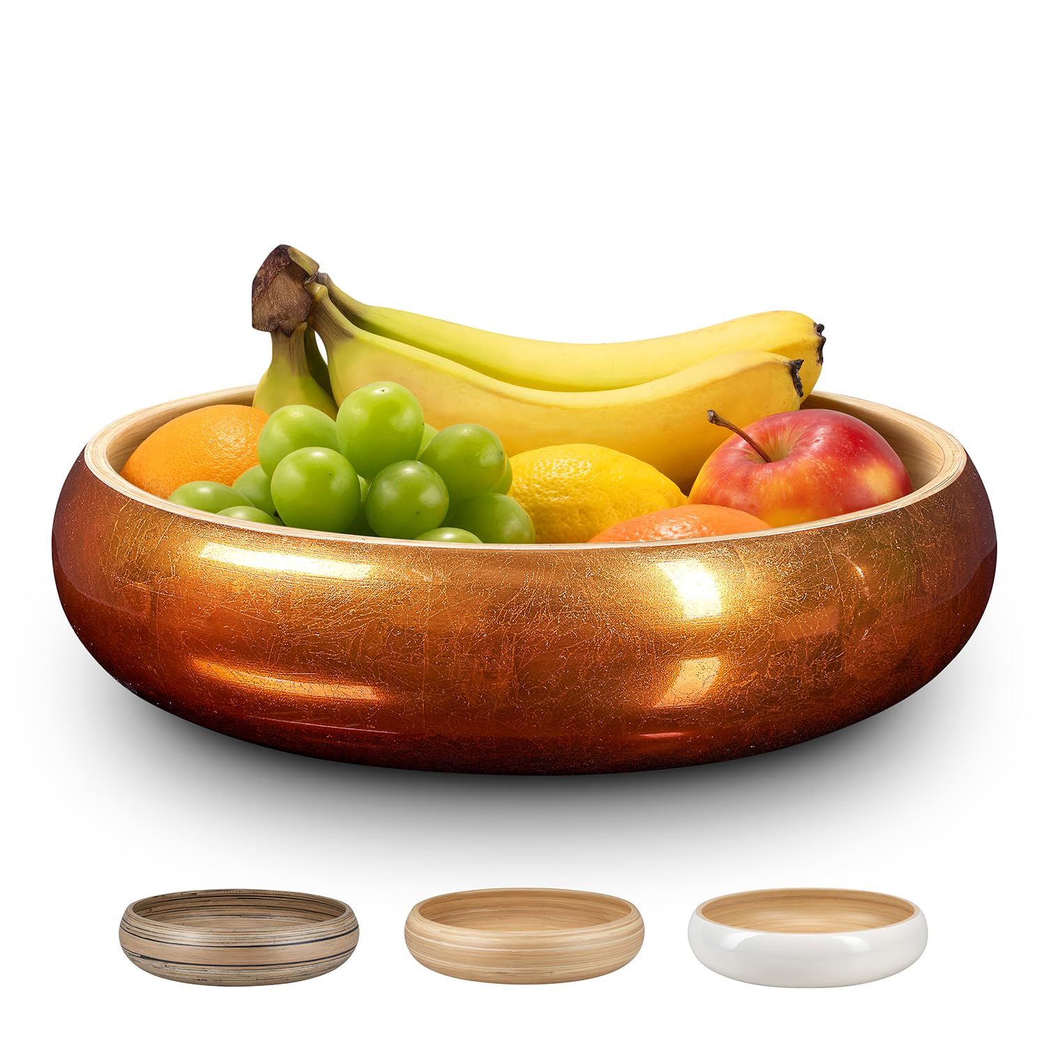 LEXA 12" Handmade Copper Bamboo Wooden Fruit Bowl for Kitchen Counter ...