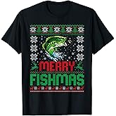 Amazon.com: Merry Fishmas Bass Fish Fishing Christmas Ugly Sweater Xmas ...