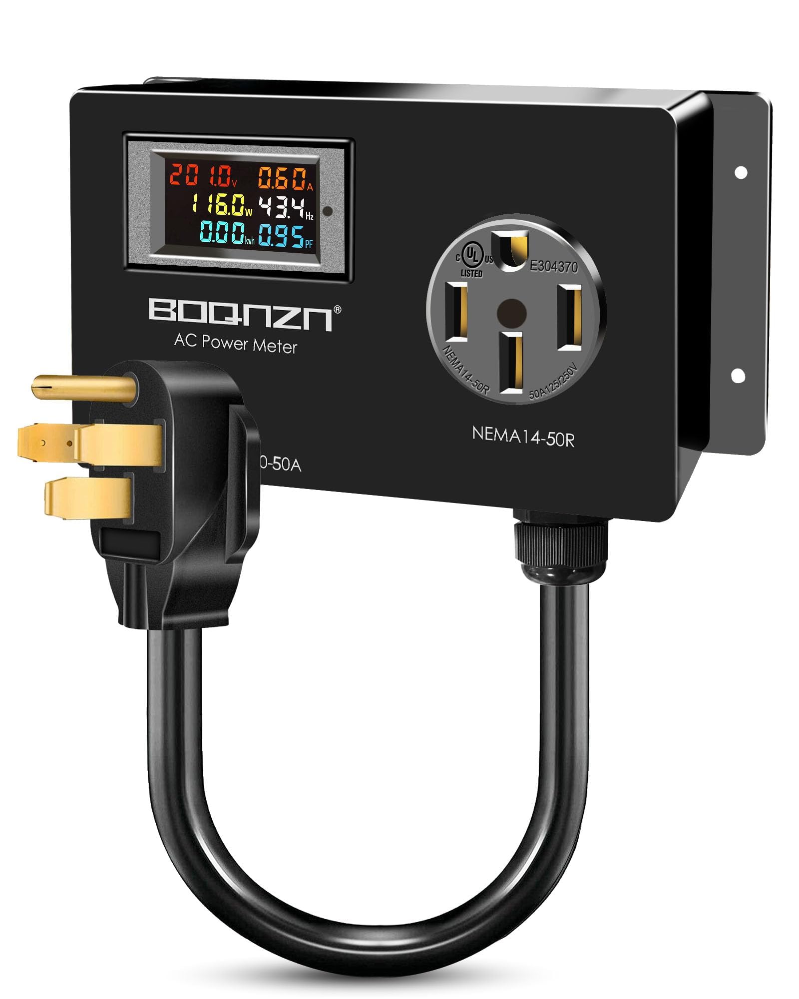 50A AC Power Meter, 240V NEMA 14-50P to NEMA 14-50R LCD Display Digital ...
