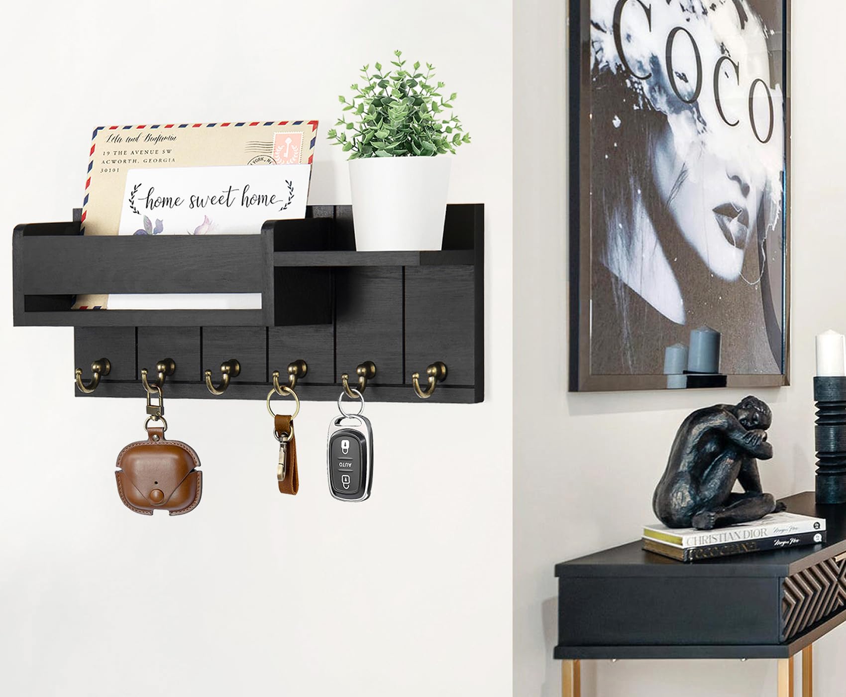 Mua Key Holder Wall Mount - Decorative Key Rack and Mail Organizer with ...