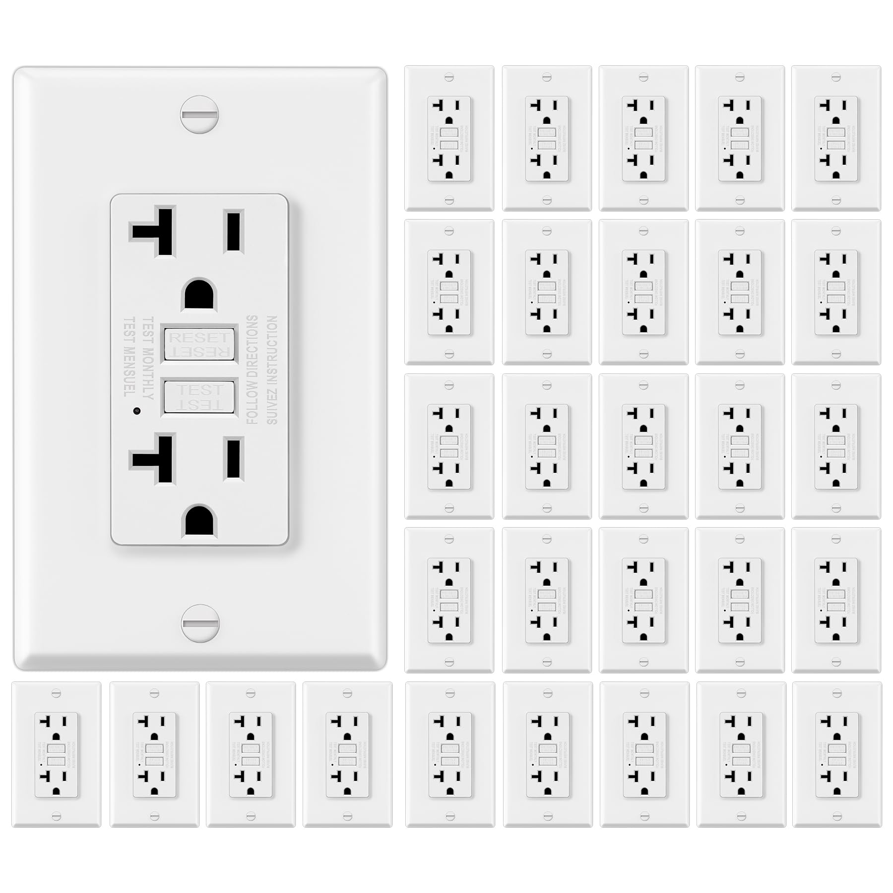 ELECTECK 30 Pack GFCI Outlet 20 Amp, Non-Tamper Resistant, Decor GFI ...