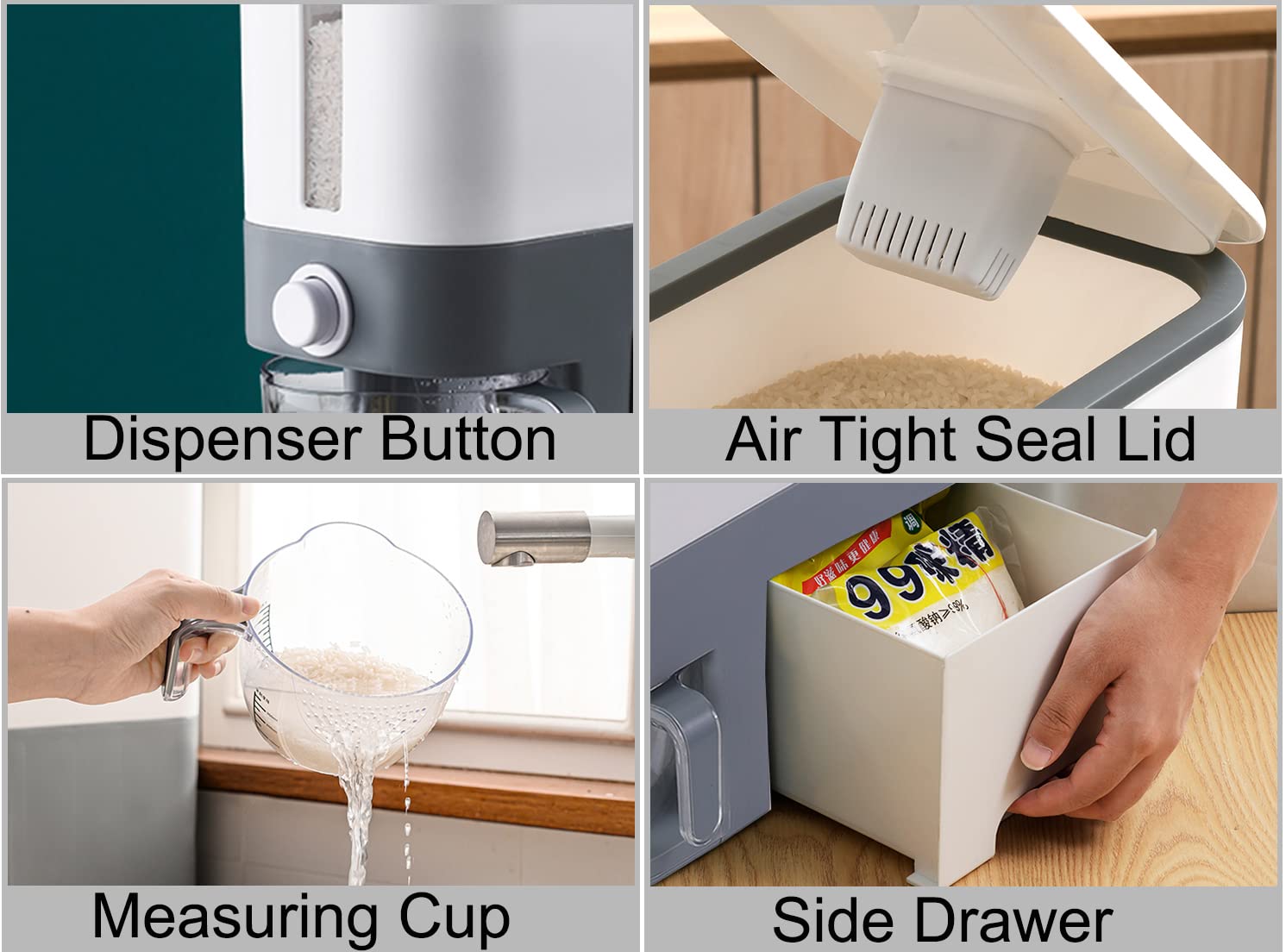 Mua 23 Lbs Rice Dispenser with Measuring Cup,Upgraded Rice Container ...