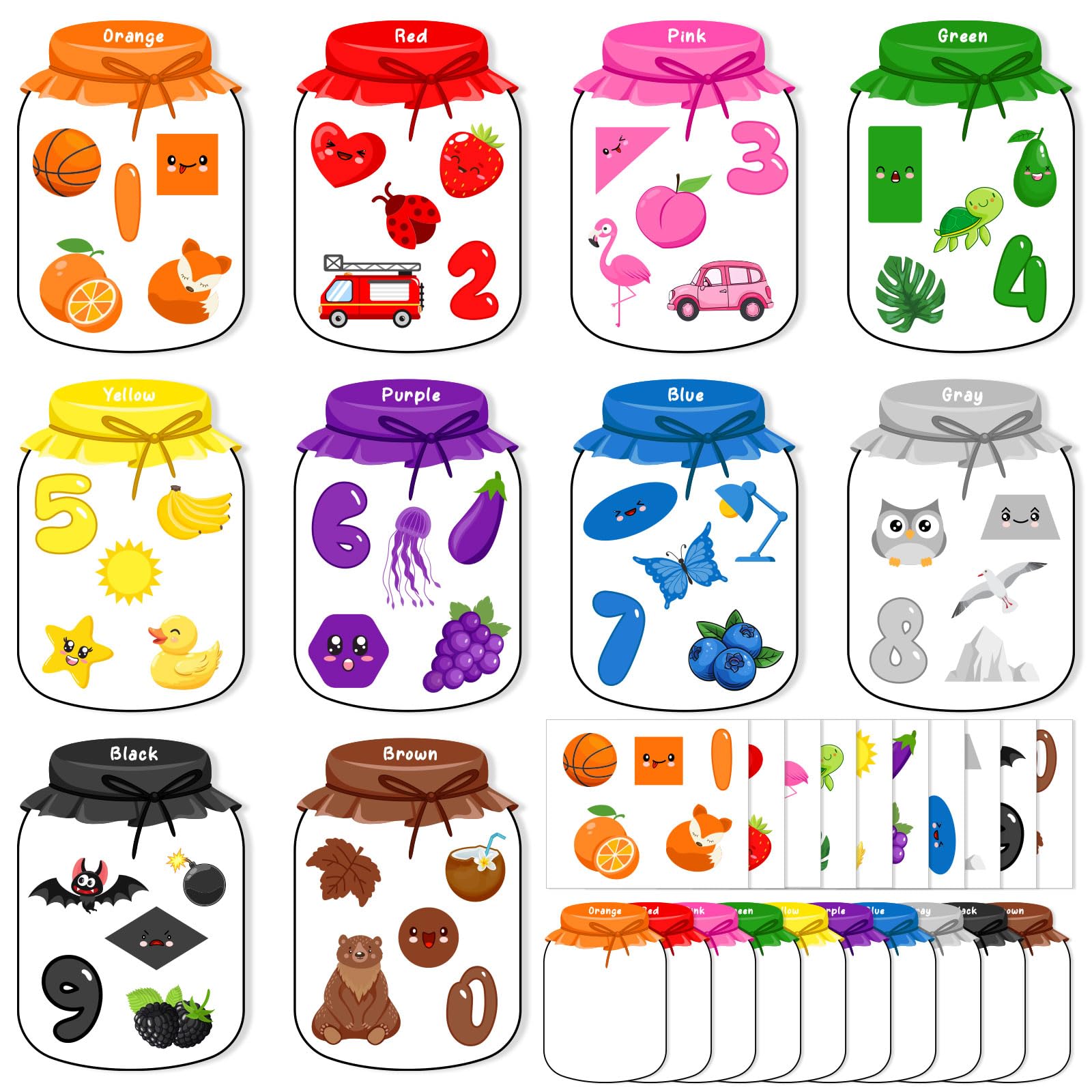 AMCEMIC 40Set Color Sorting Toys Sticker, Alphabet Animal Sticker Jar ...