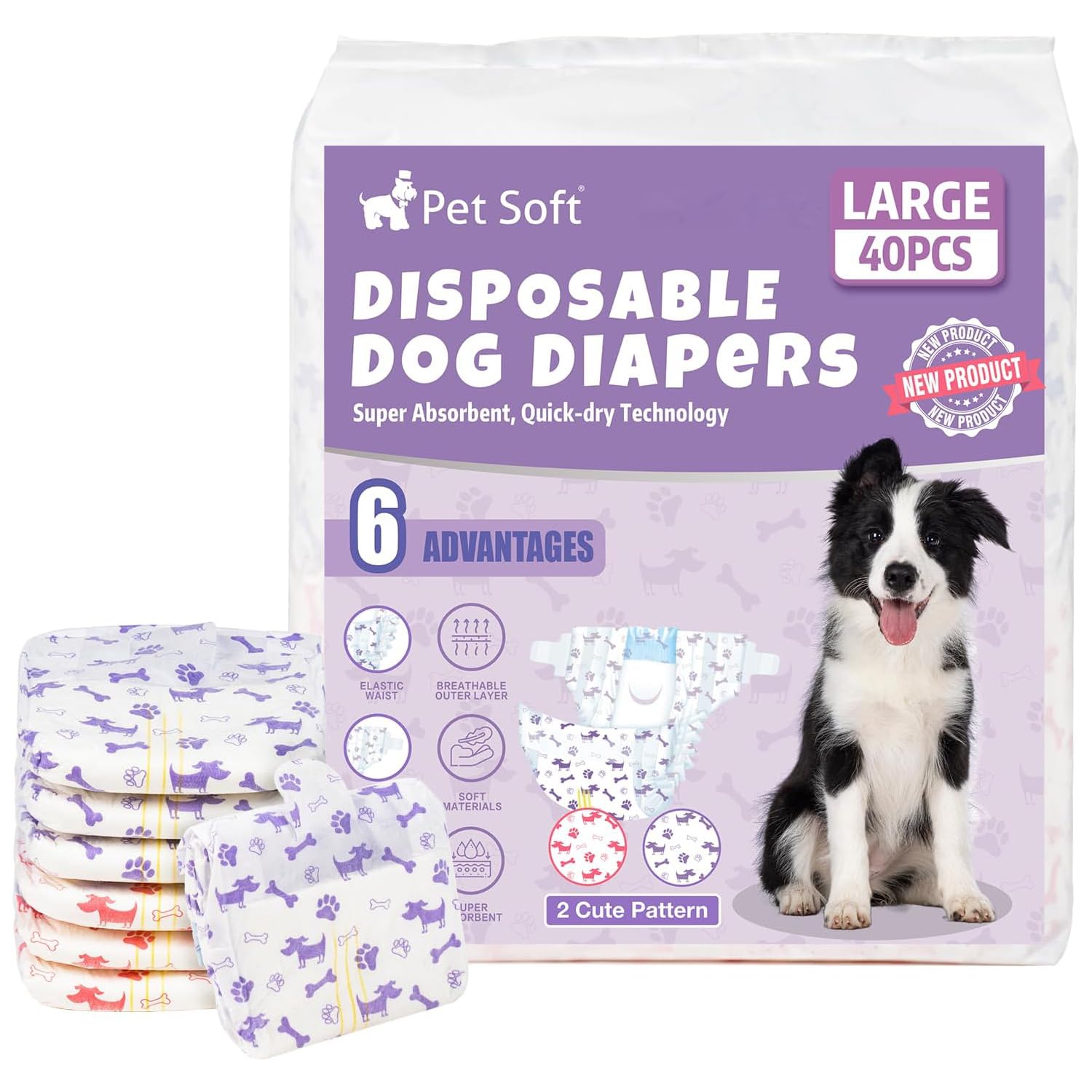 Pet Soft Female Dog Diapers - Disposable Doggie Diapers with Wetness ...