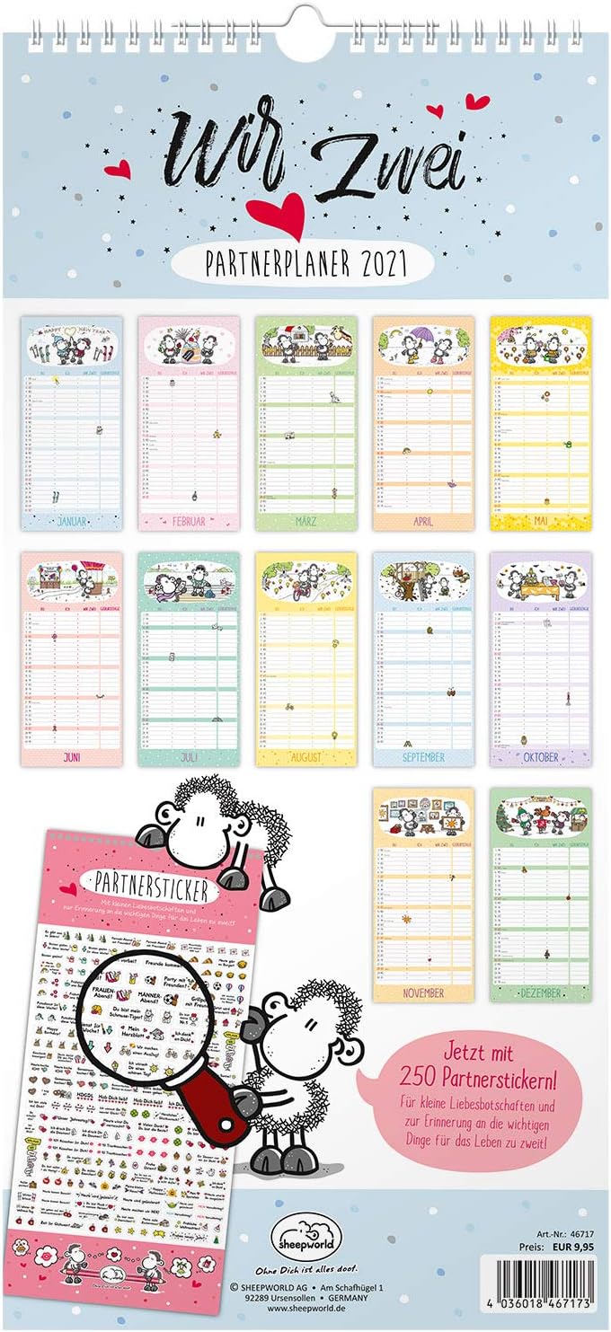 Sheepworld Partner Calendar 2021, Calendar for Two, Planner for 2 ...