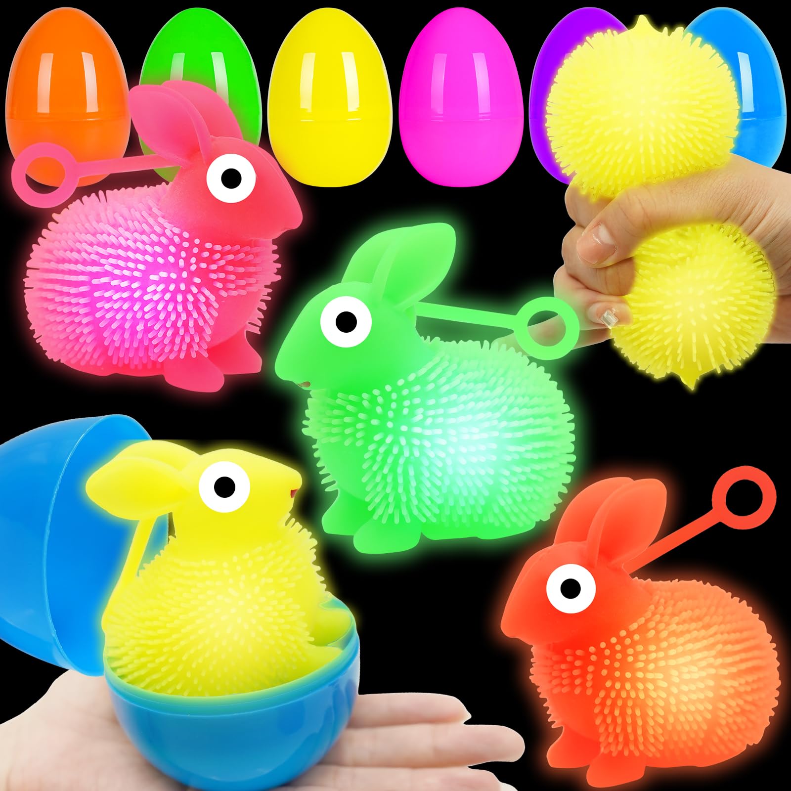 Jumbo Easter Eggs Filled 8 Pack 4" LED Bunny Puffer Balls ,Light Up ...