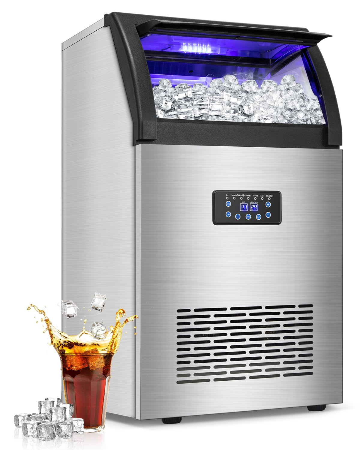 Commercial Ice Maker Machine 150LBS/24H with 50LBS Storage Bin ...