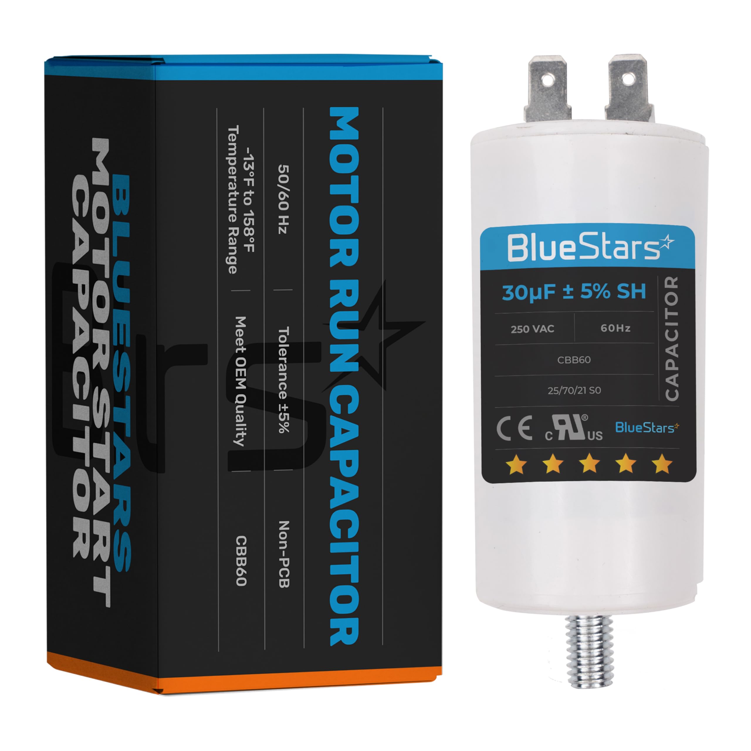 BlueStars 30 uf/MFD/Microfarad 250 VAC Volts CBB60 50Hz/60Hz Run ...