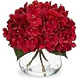 Amazon.com: Hollyone Hydrangea Artificial Flowers in Vase Red Silk Fall ...