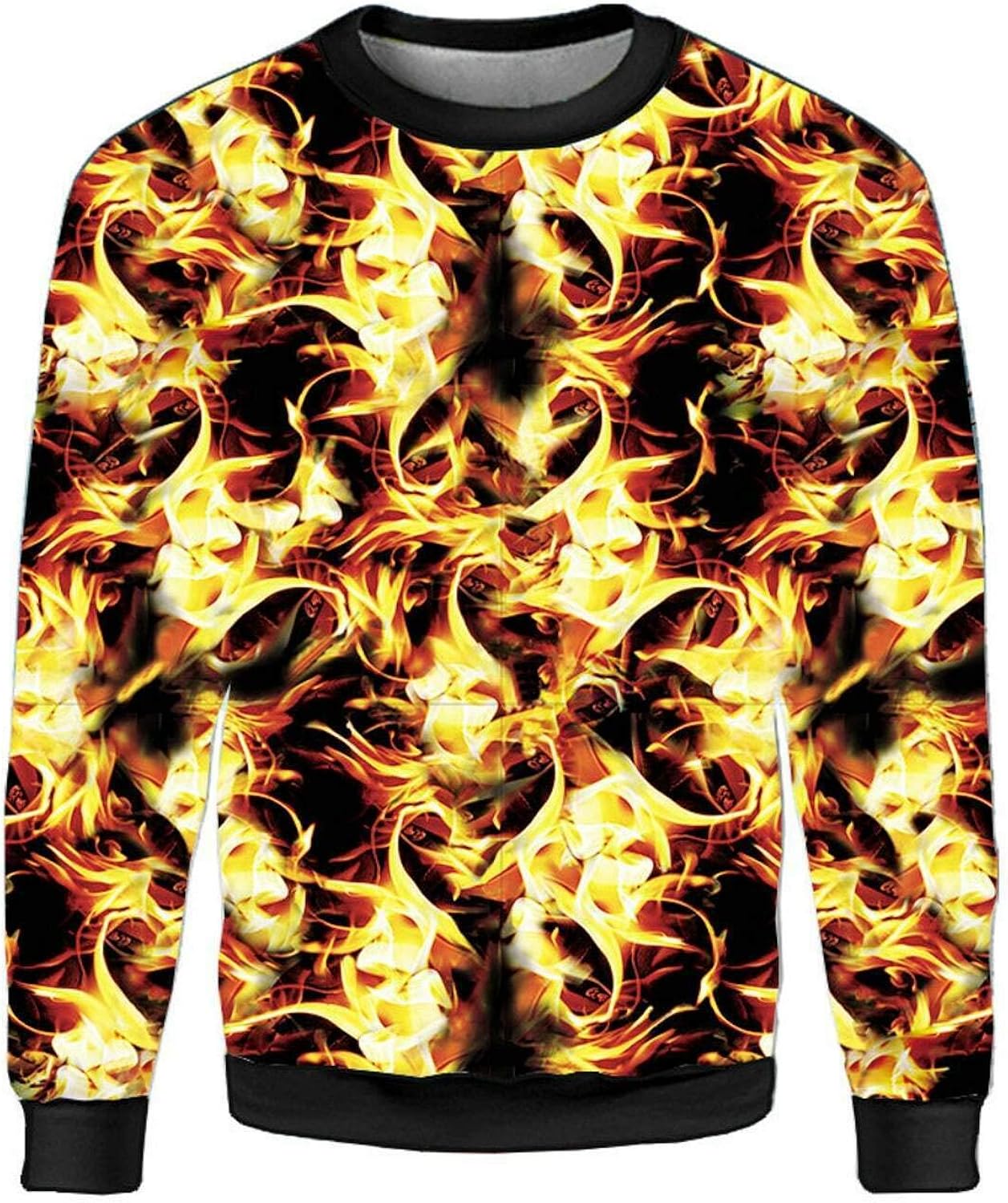 Insanity Clothing Hot Fire Flames Fleece Printed Crew Neck Sweatshirt ...