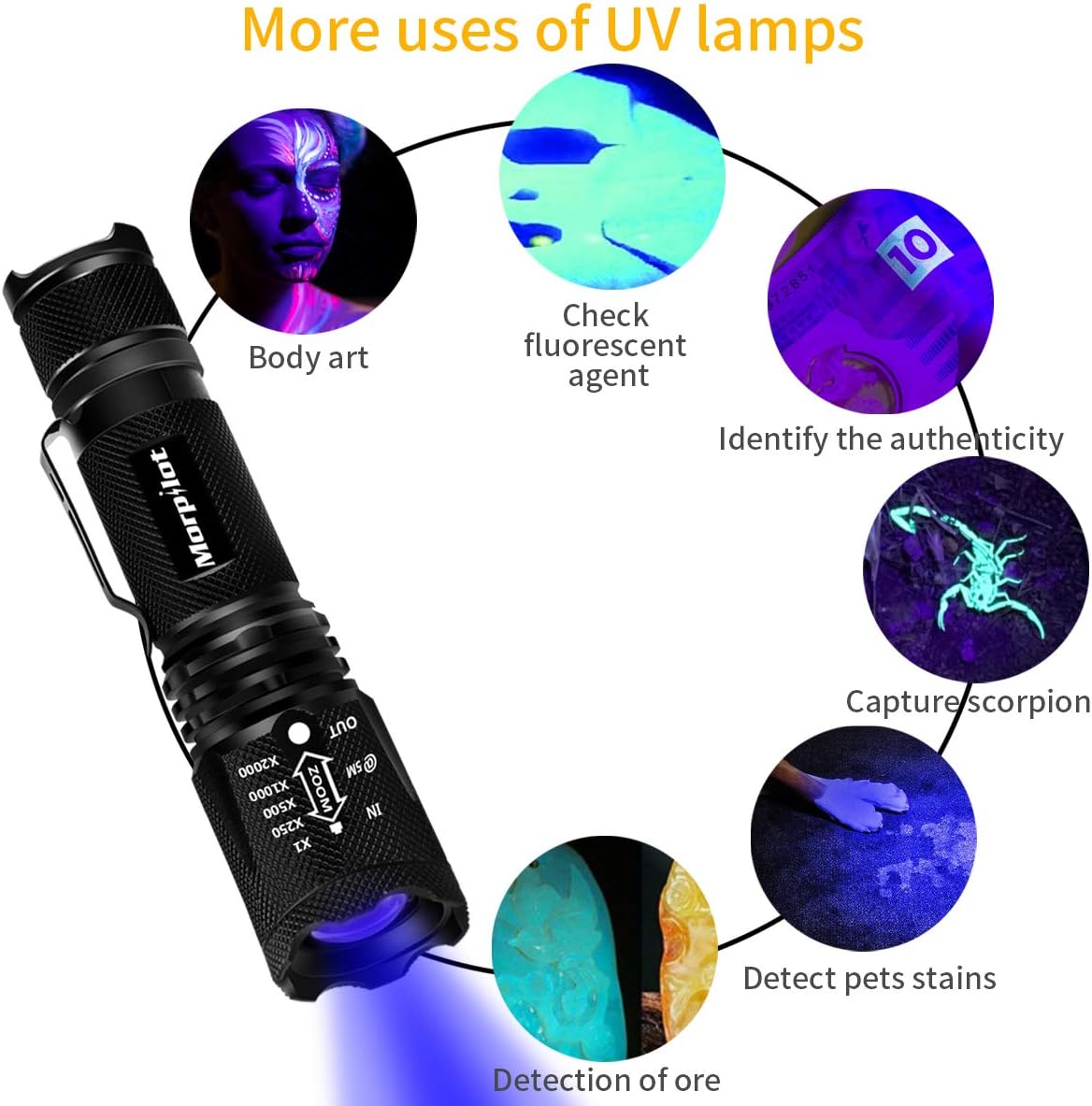 morpilot 2 in 1 UV Torch, 2 pcs UV Light LED Torch Black Light Torch ...