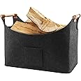 70L Extra Large Firewood Log Carrier Basket with Wooden Handles, LooKu ...