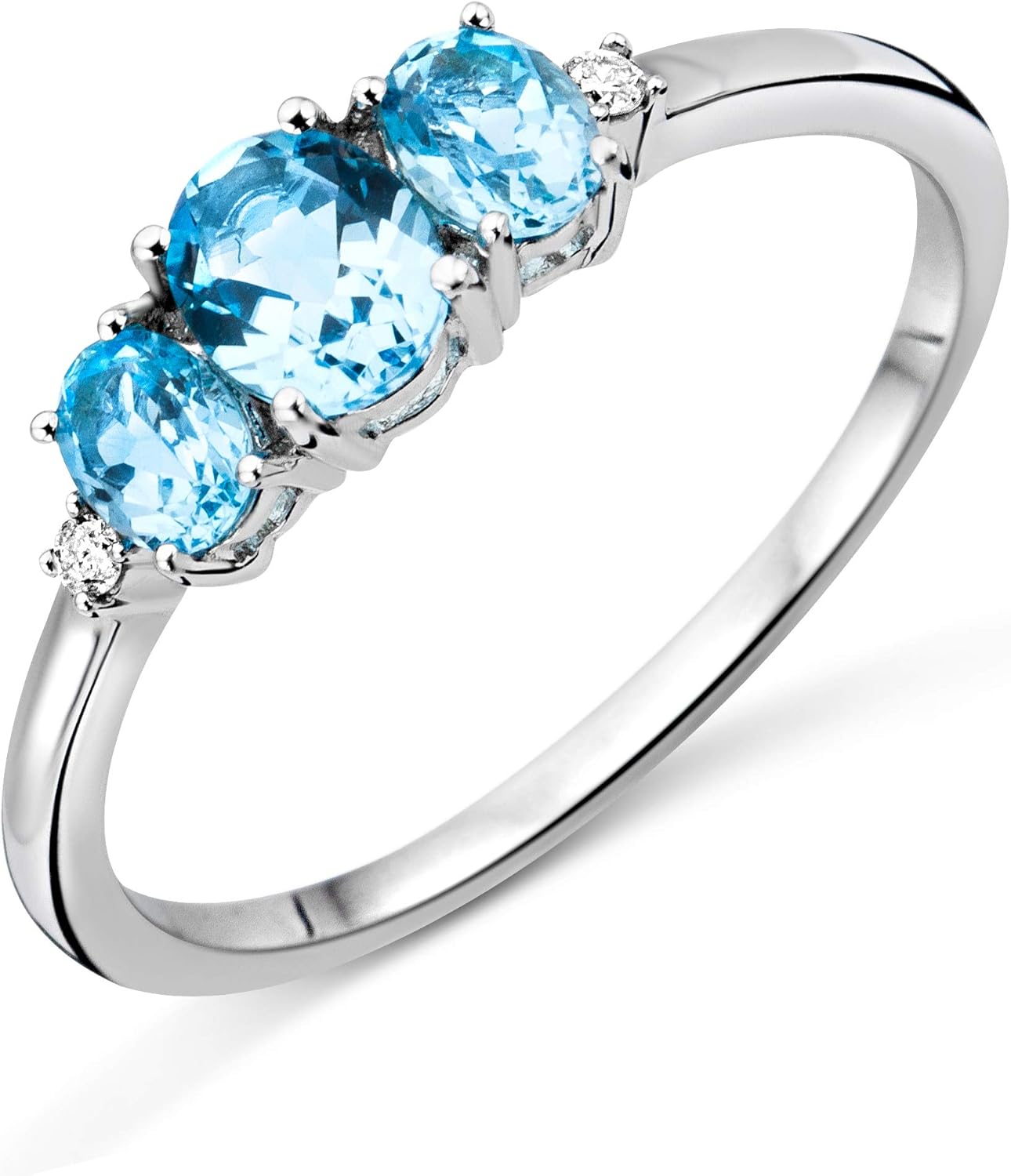 Miore ring 9 kt 375 white gold with blue topaz 0.82 ct and brilliant ...