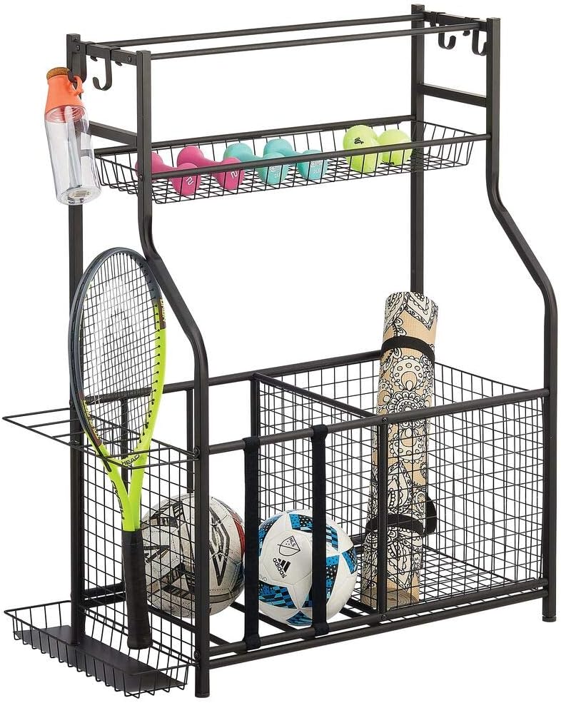 mDesign Sports Equipment Storage Rack — Garage Storage Unit for Rackets ...