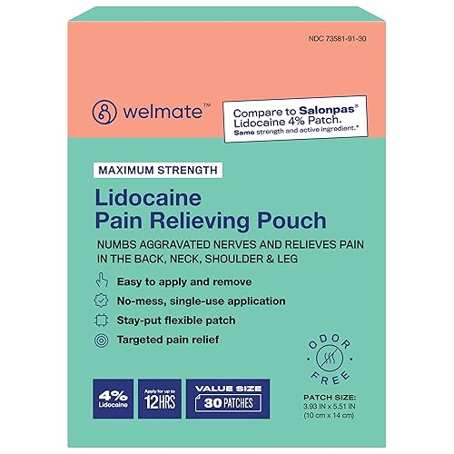 WELMATE | 4% Lidocaine Numbing Patch | Maximum Strength | Temporary Relief of Pain, Back, Neck ...