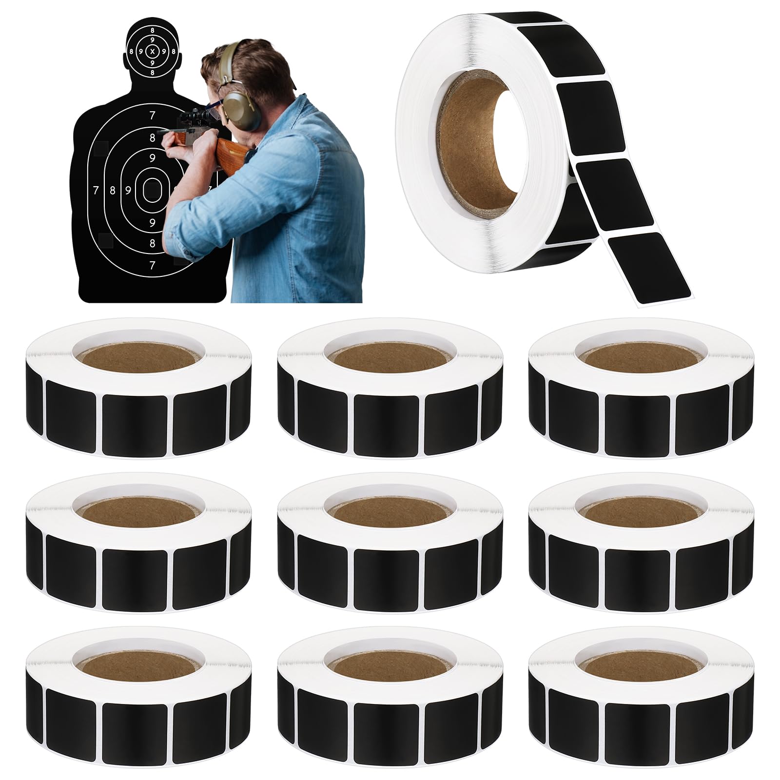 Qilery 9000 Pcs/ 9 Rolls Target Pasters 0.87 Inches Square Target ...
