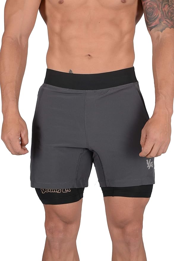 YoungLA Men's Workout Shorts | 2 in 1 Training Compression with Pocket ...