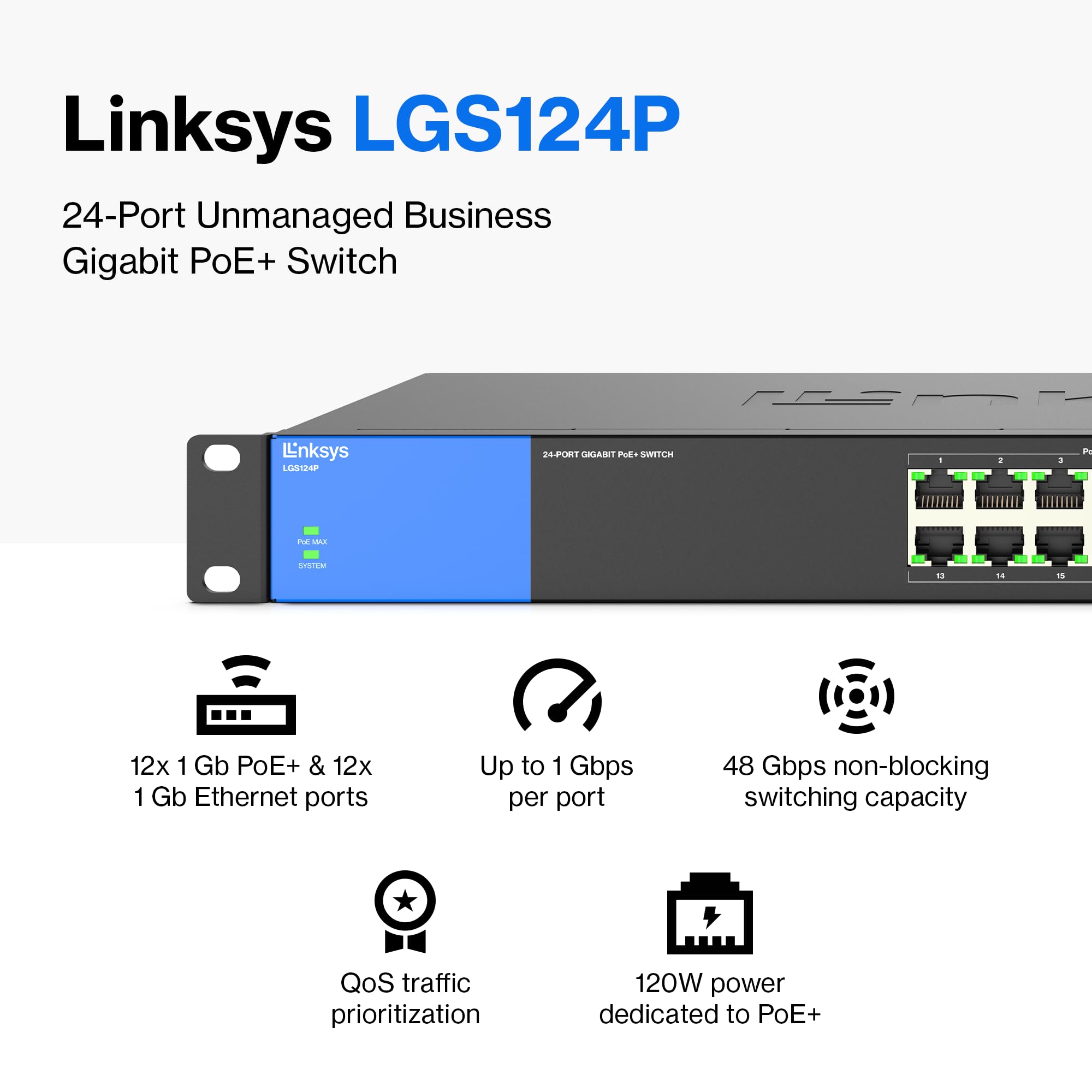 Mua Linksys LGS124P 24 Port Gigabit Unmanaged Network PoE Switch with ...