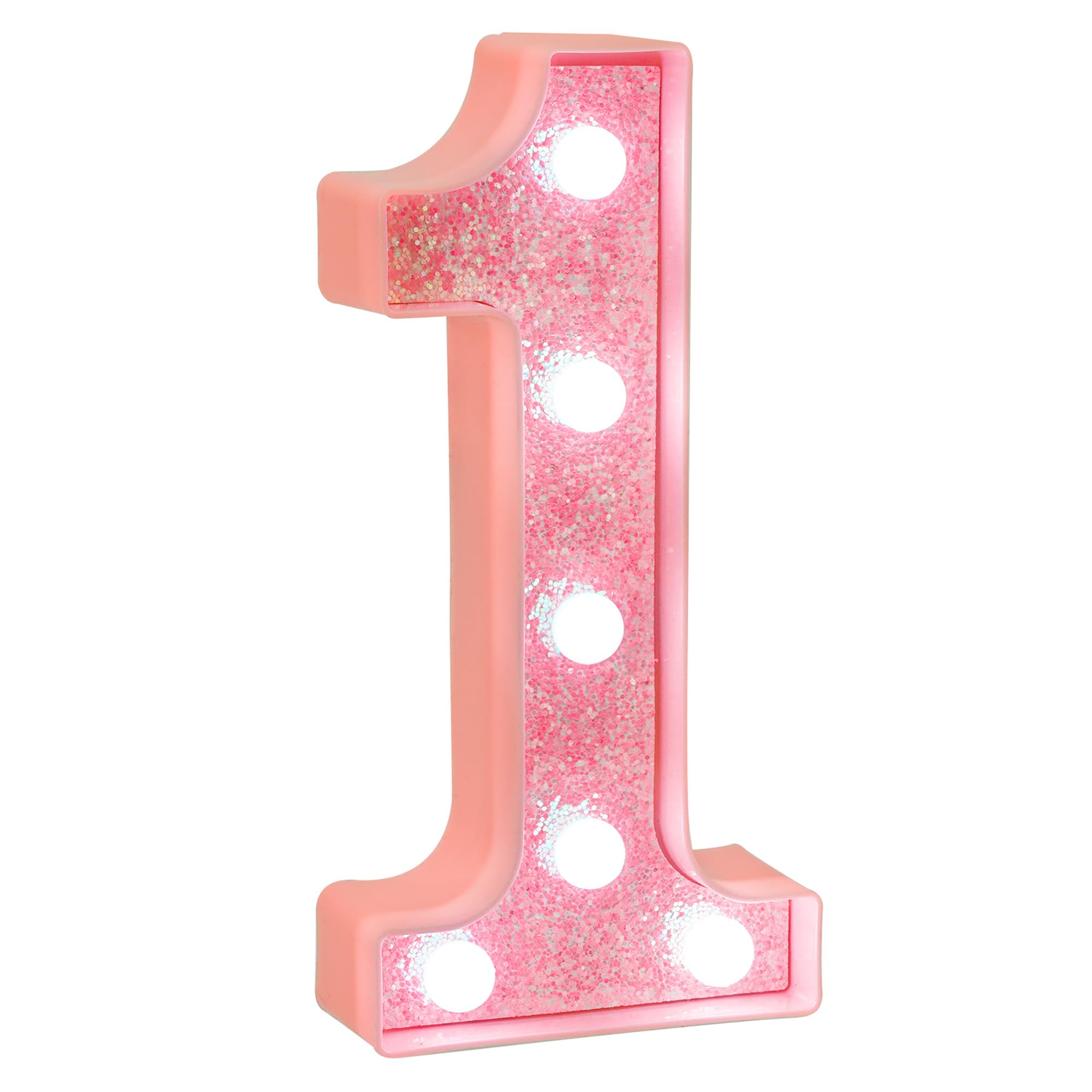 EUFONY Pink Glitter LED Marquee Light Up Number 1 with Cool White ...