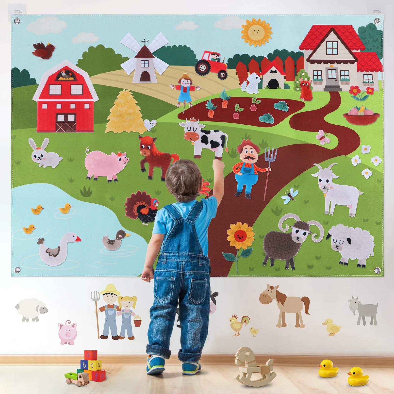 HomeMall Farm Animals Felt Board, 3.5 Ft Farmhouse Themed Felt Board ...