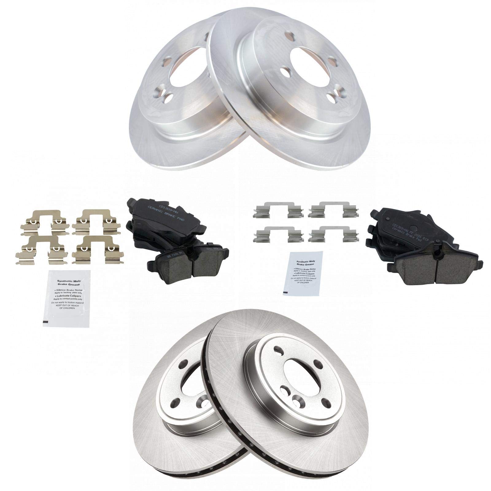 TRQ Front and Rear Brake Pad & Rotor Kit Brake Pads Brake Rotor Ceramic ...