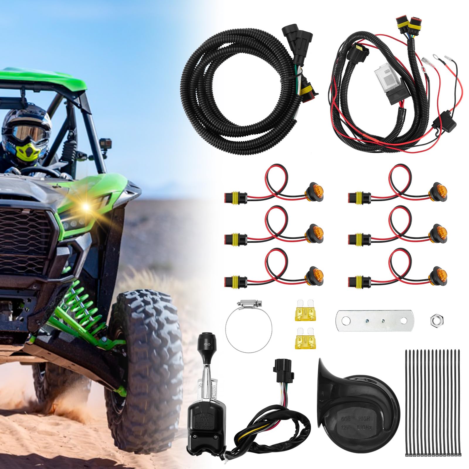 Blogole Pre-Wired ATV UTV Turn Signal Kit, Universal Street Legal Kit ...