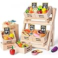 Amazon.com: Wooden Play Food Sets for Kids Kitchen - 100% Wood 43 ...