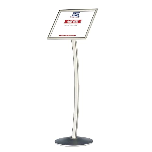 M&T Displays Curved Menu Board, 11x17 inch Silver Pedestal Sign Holder ...