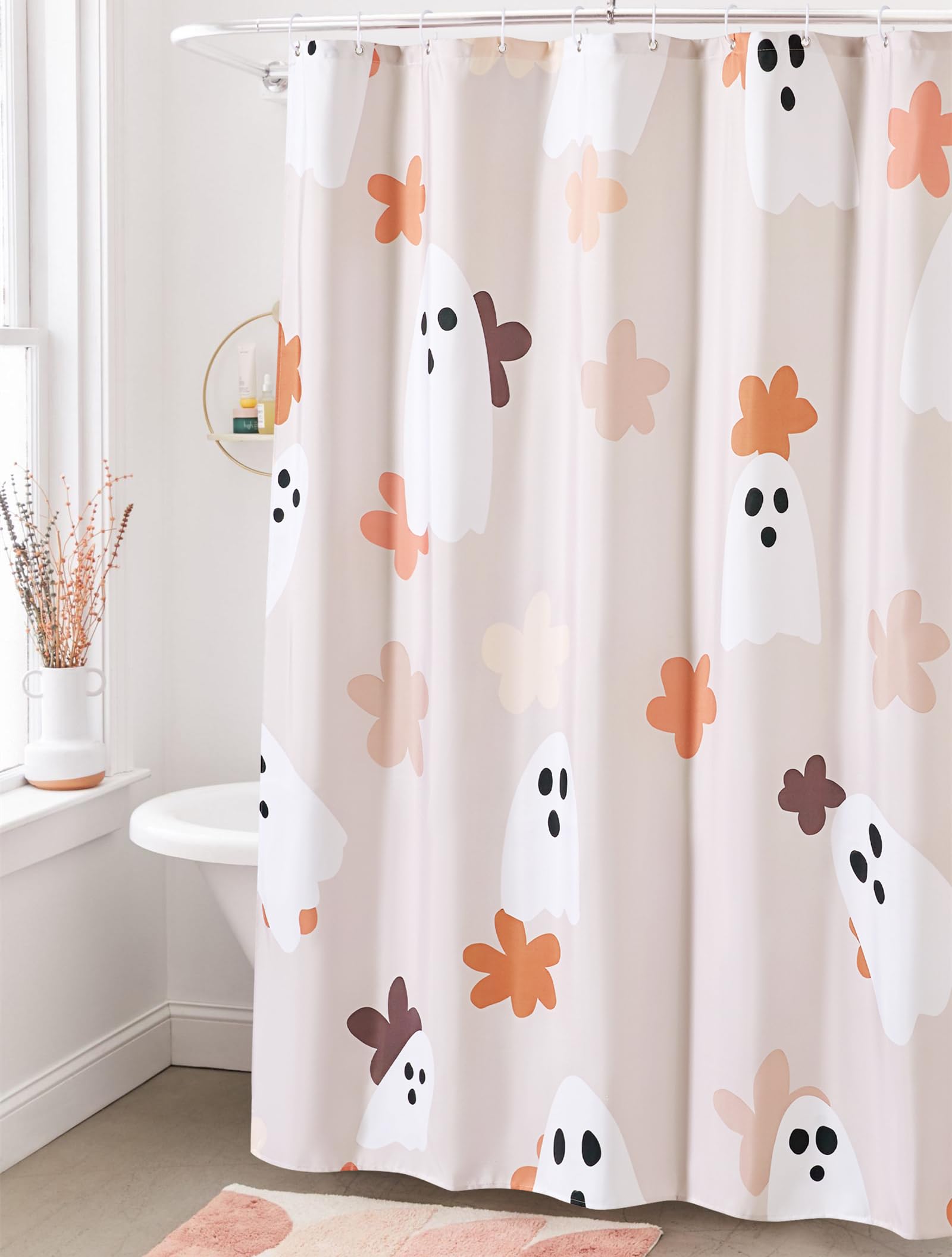 Floral Ghost Bathroom Shower Curtain Set with Hooks, 180GSM Heavy Duty ...