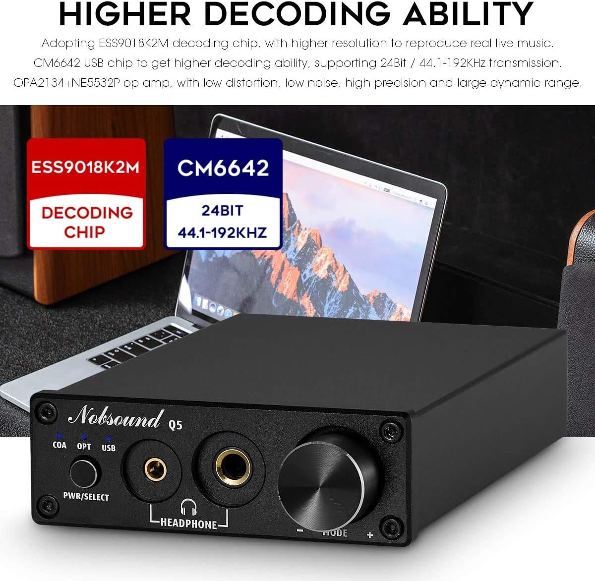 Nobsound ESS9018 USB DAC Opt/Coax Digital to Analog Converter Headphone ...