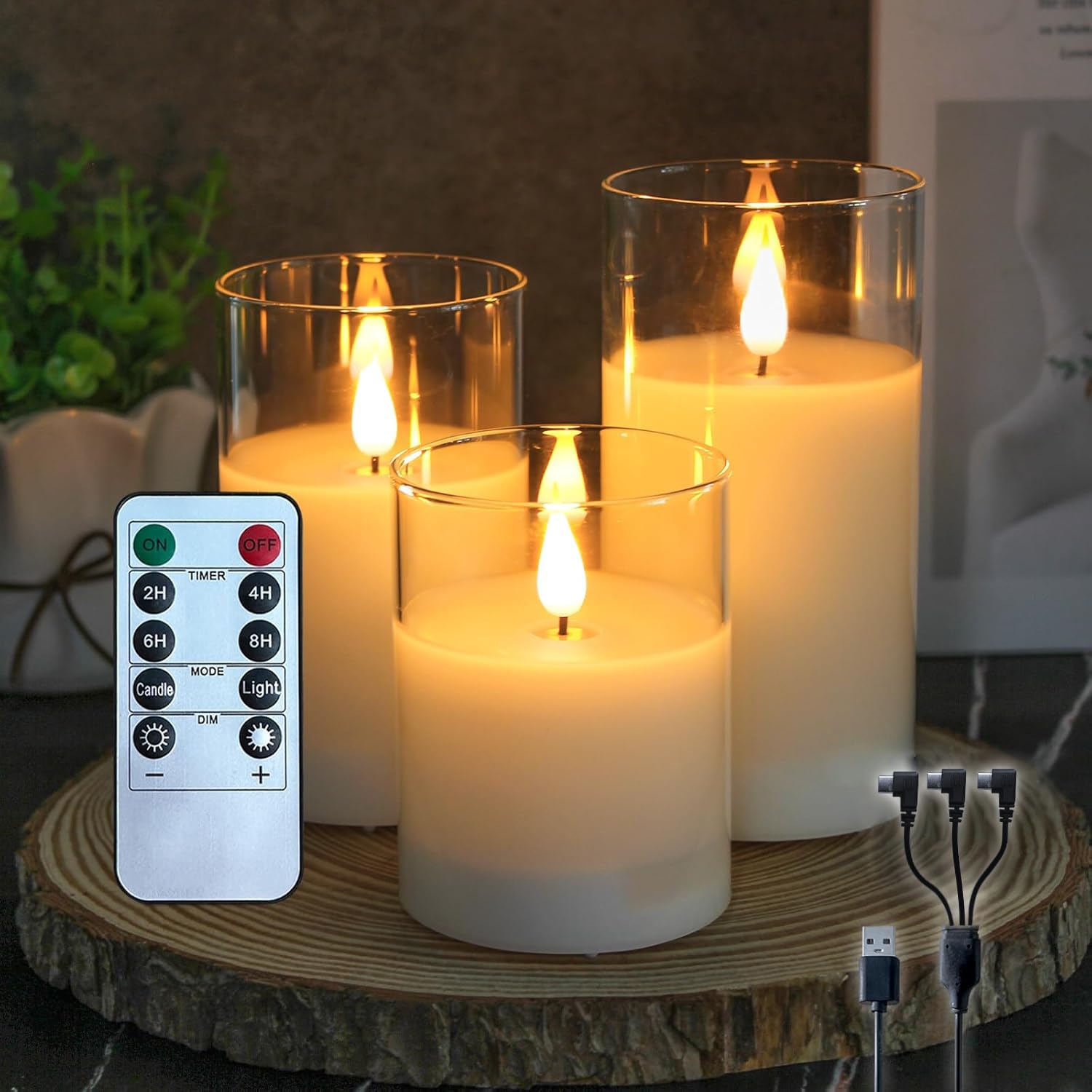 LEDHOLYT Rechargeable Flameless Candle, Flashing LED Pillar Real Wax ...