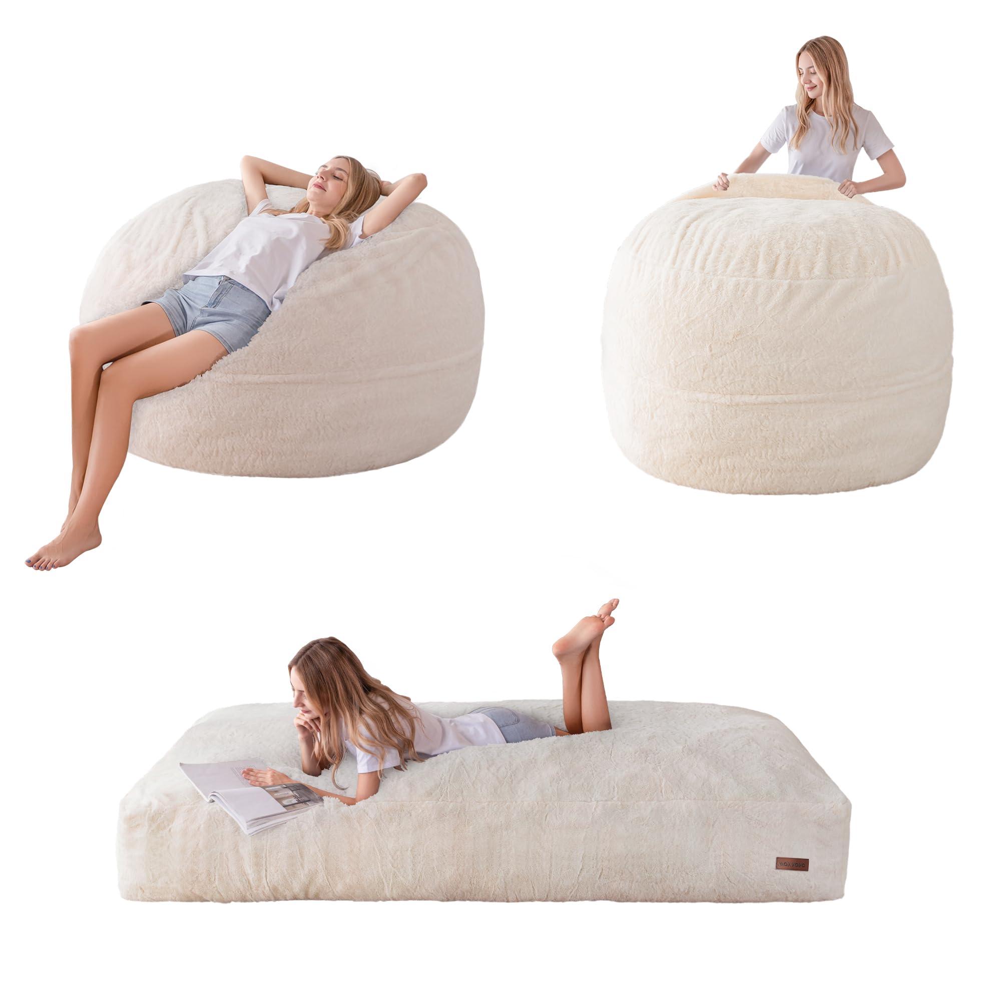 MAXYOYO Giant Bean Bag Chair Bed for Adults, Convertible Beanbag Folds ...