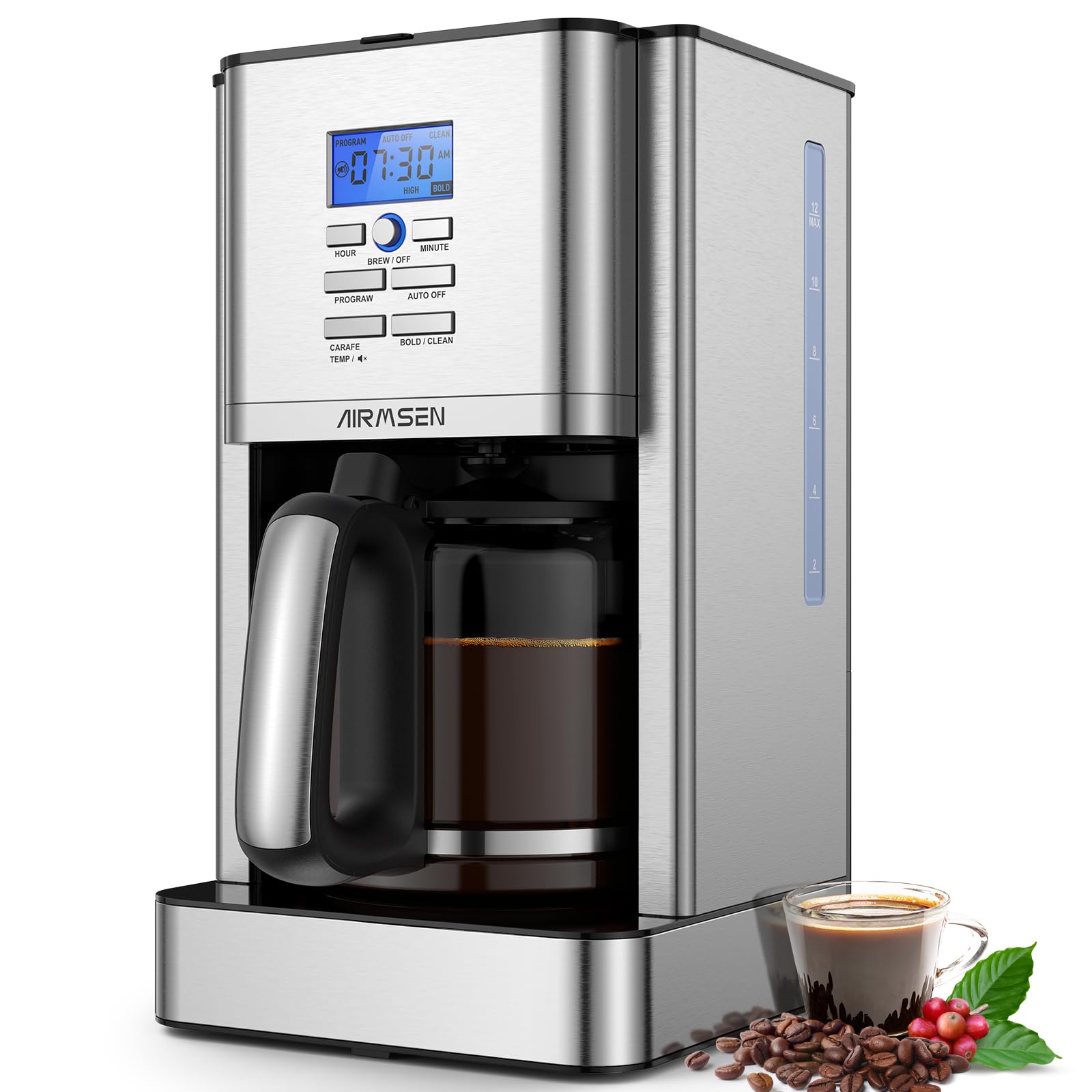 AIRMSEN Programmable Coffee Maker 12 Cup Drip Coffee Machine with ...
