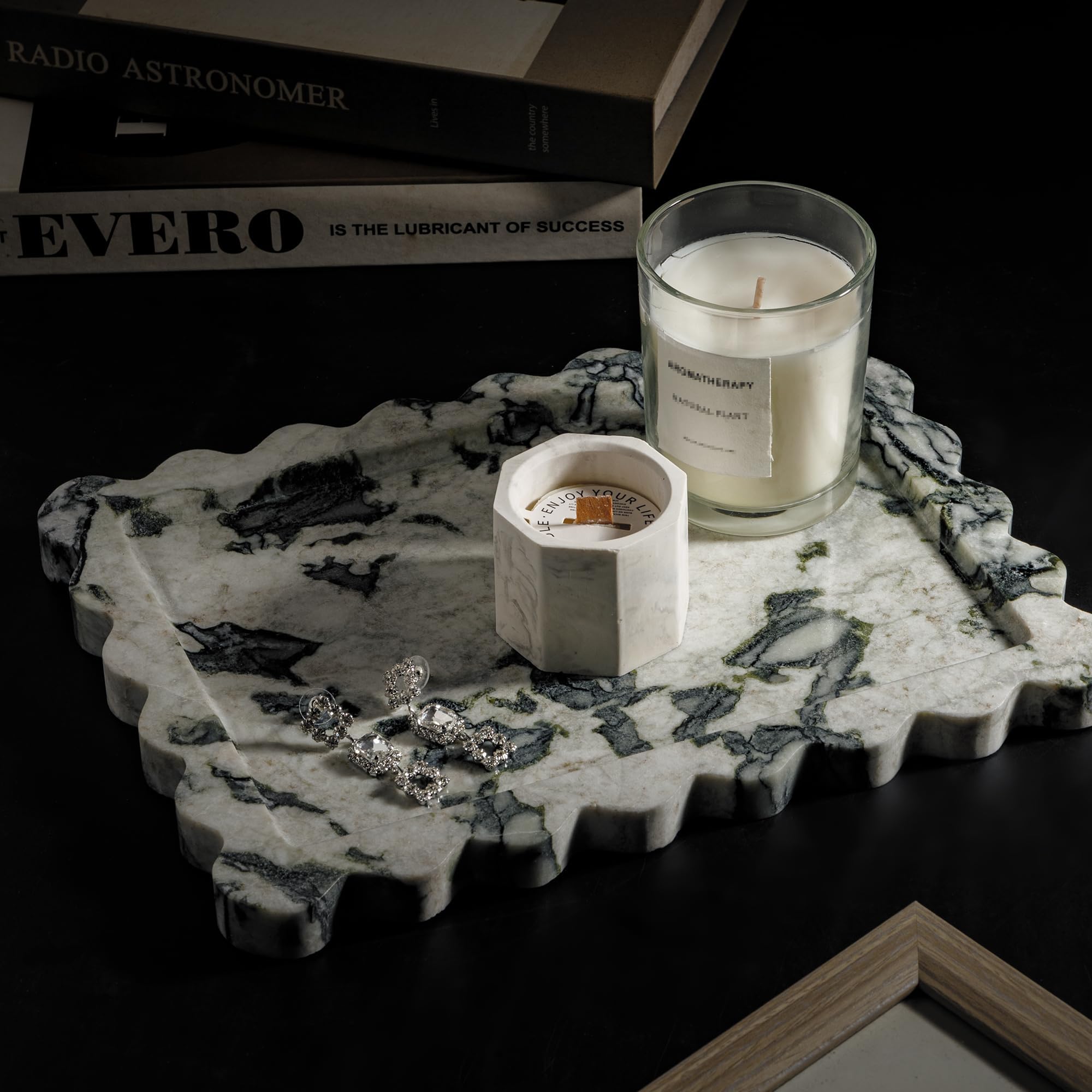 WORHE Marble Vanity Tray - Luxury Scalloped Rectangle Stone Trays for ...