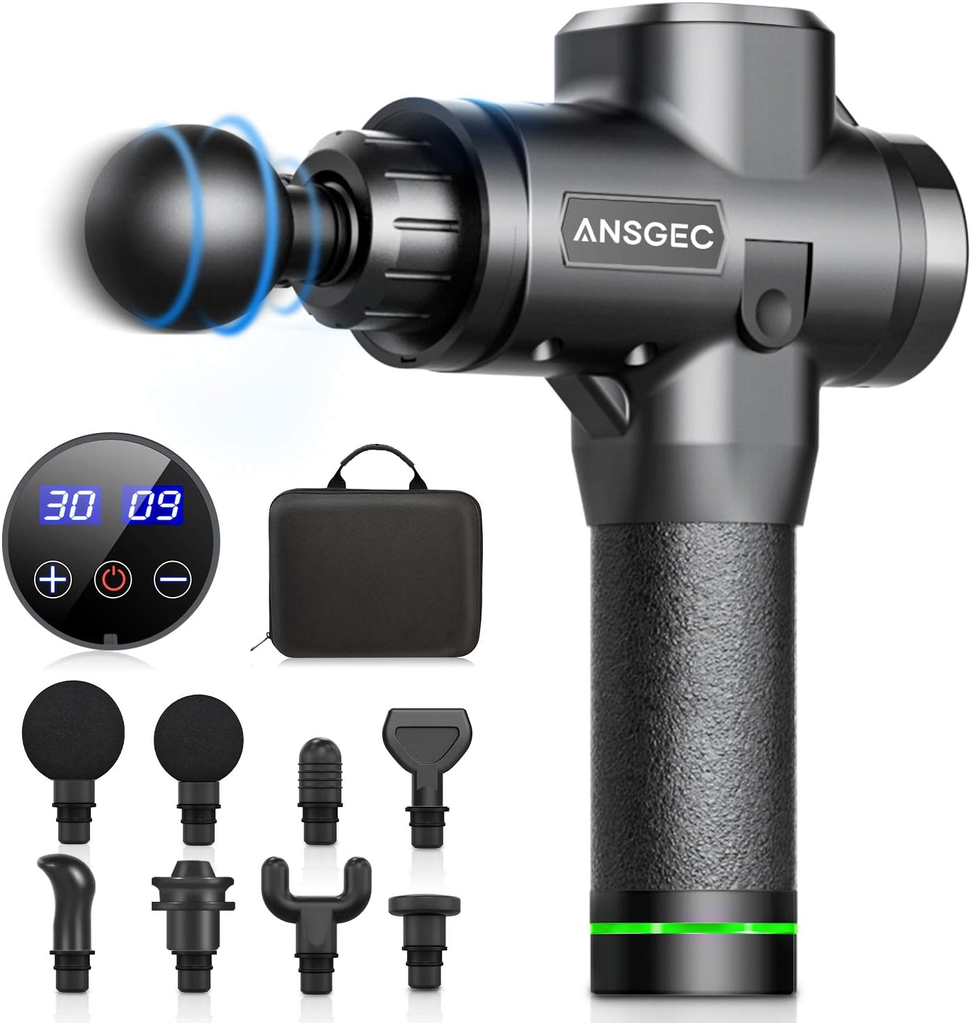 Massage Gun Deep Tissue, ANSGEC Powerful 30 Speeds, Anti Shake, Quiet ...