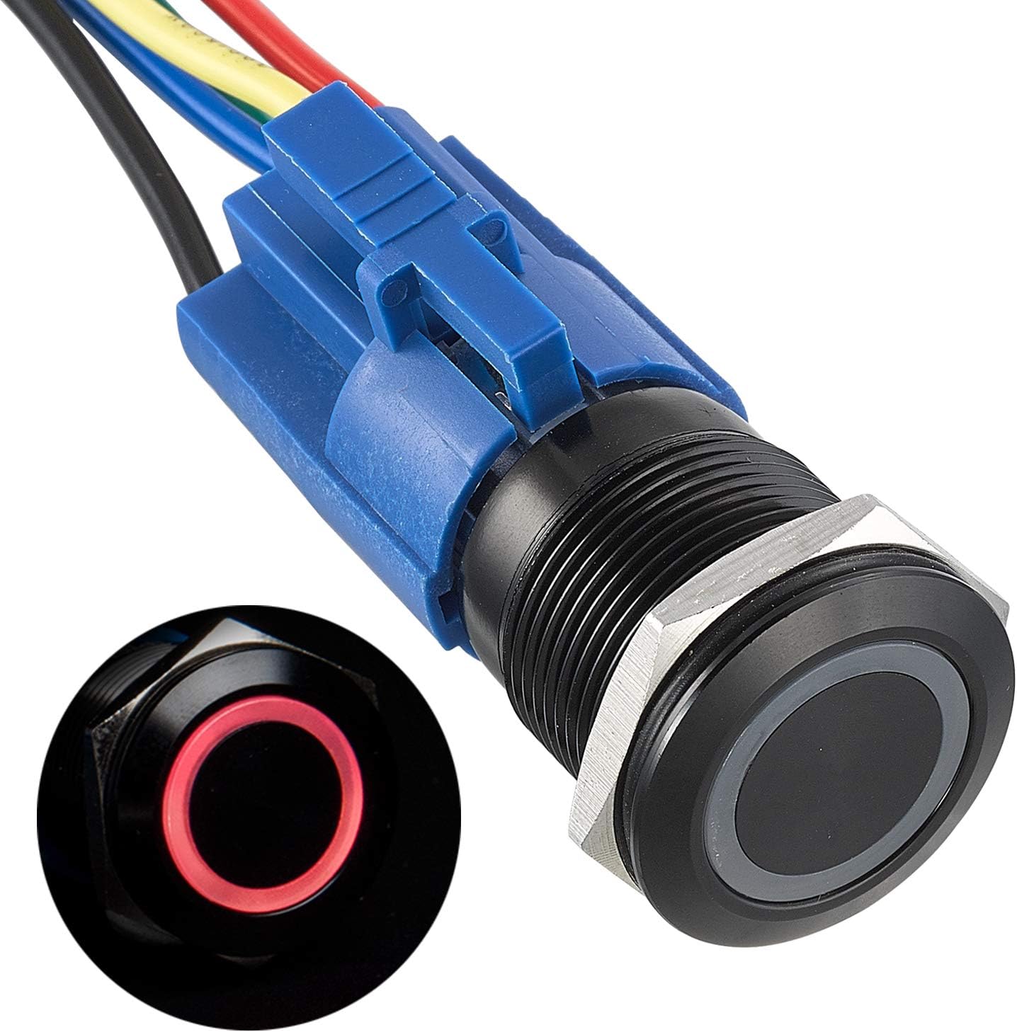 APIELE 19mm Latching Push Button Switch 12V DC Angel Eye Halo Ring LED ...