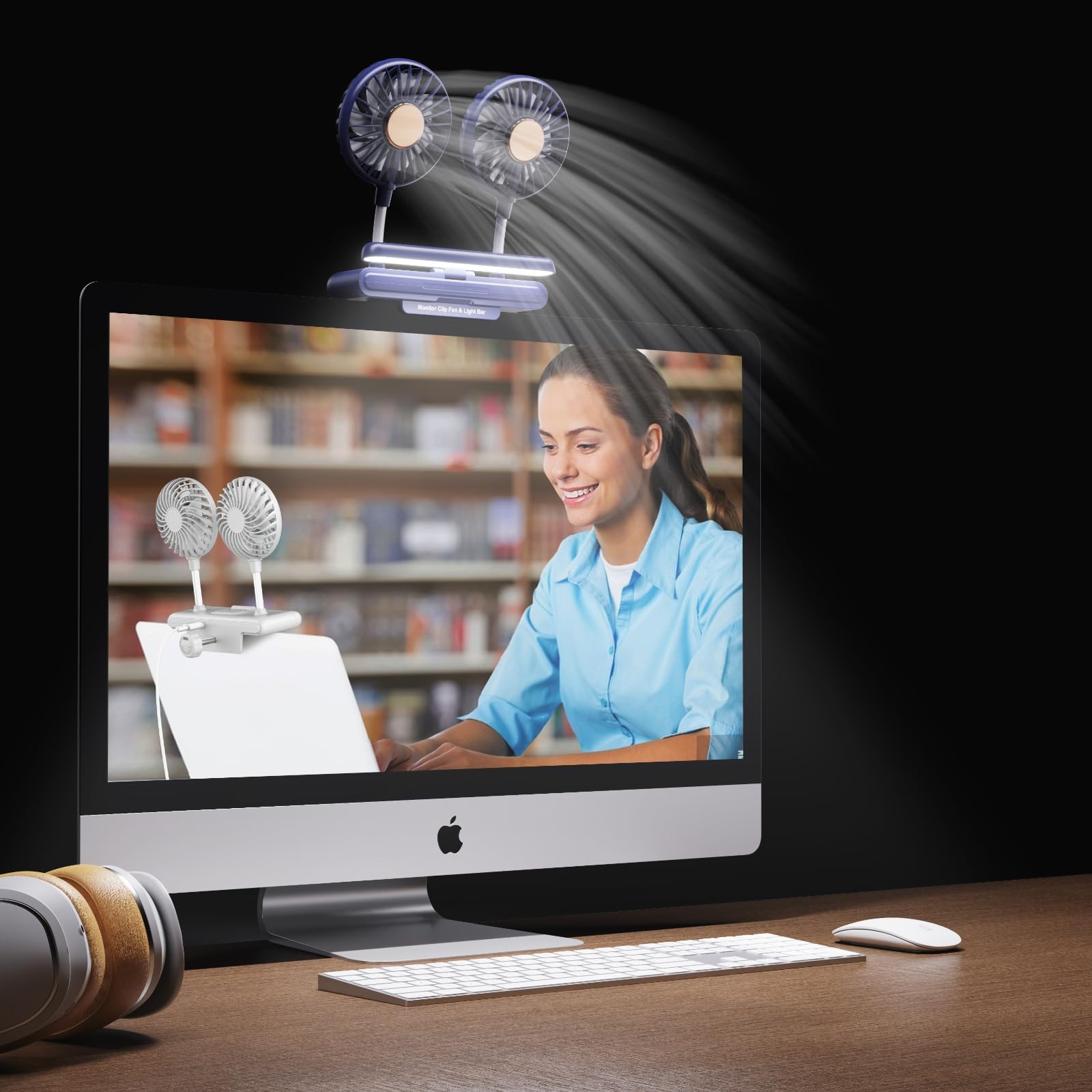 Monitor Fan with Clamp & Light Bar Desk Lamp with fan for Office mini ...
