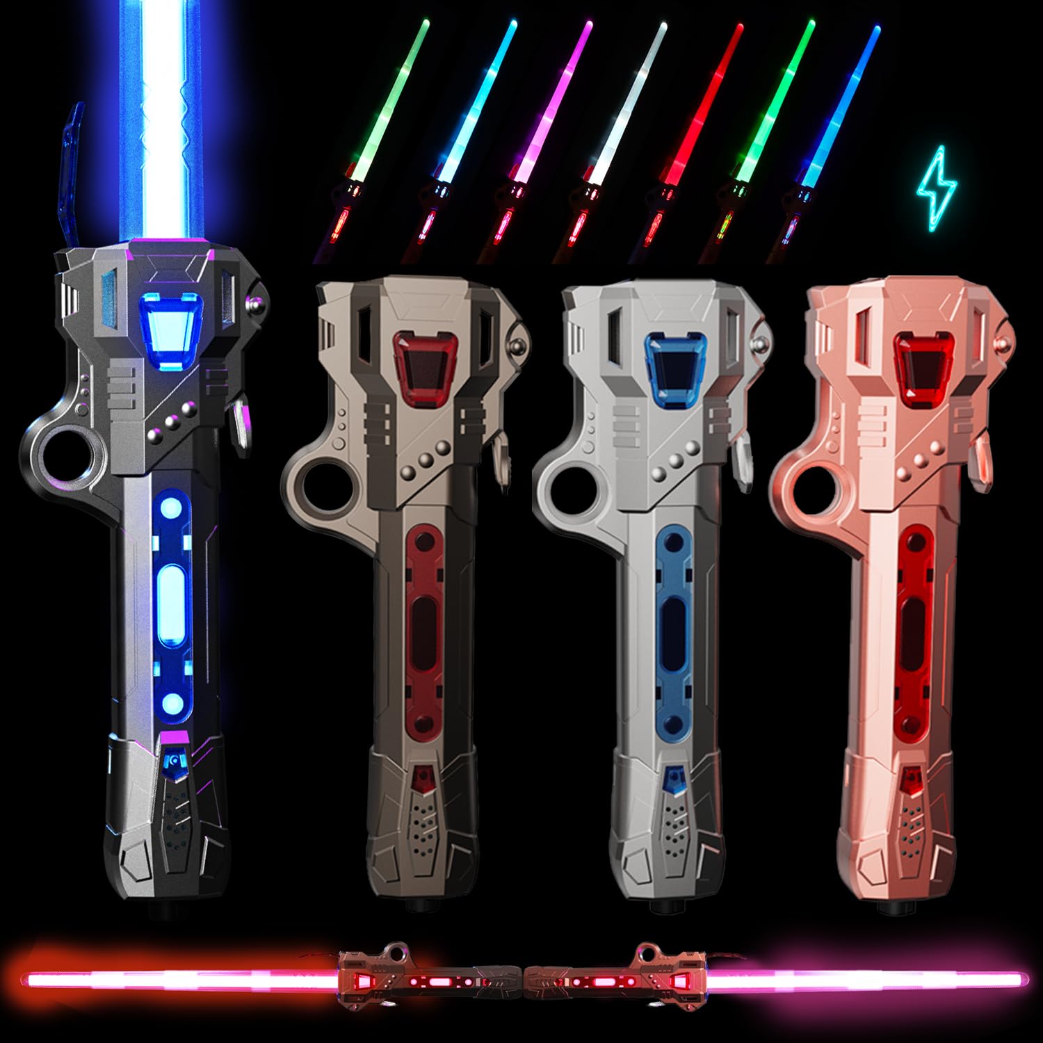 NizHome 4 Pack Light Sabers for Kids, RGB 7 Colors Retractable Light Up ...