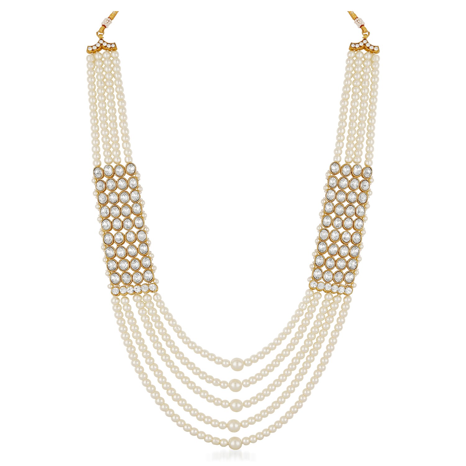 Buy Rich Lady White Pearl 5 Line Dulha Mala with Pearl and Stone for ...