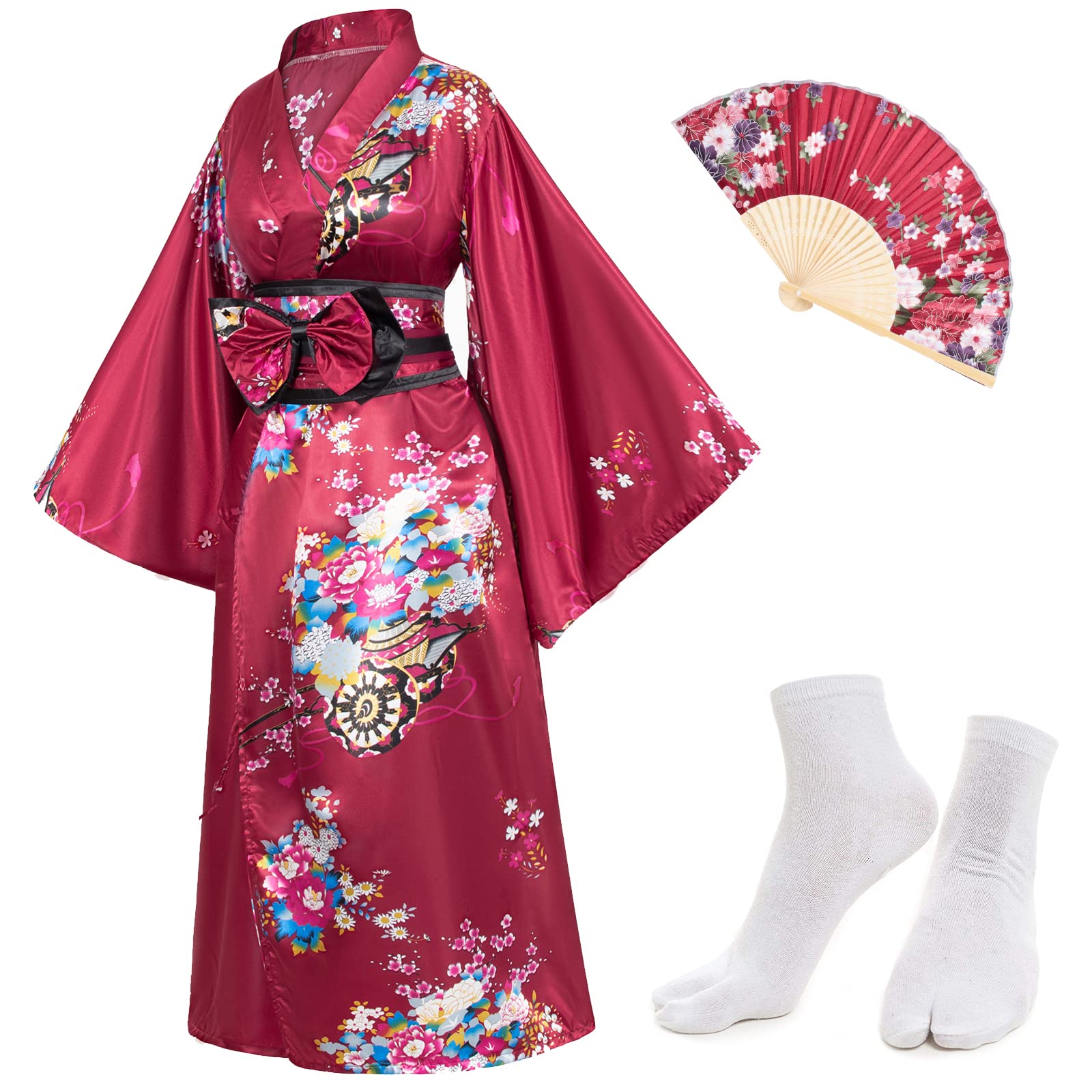 Japanese Anime Women's Long Kimono Robe Fancy Dress Hand Held Silk ...