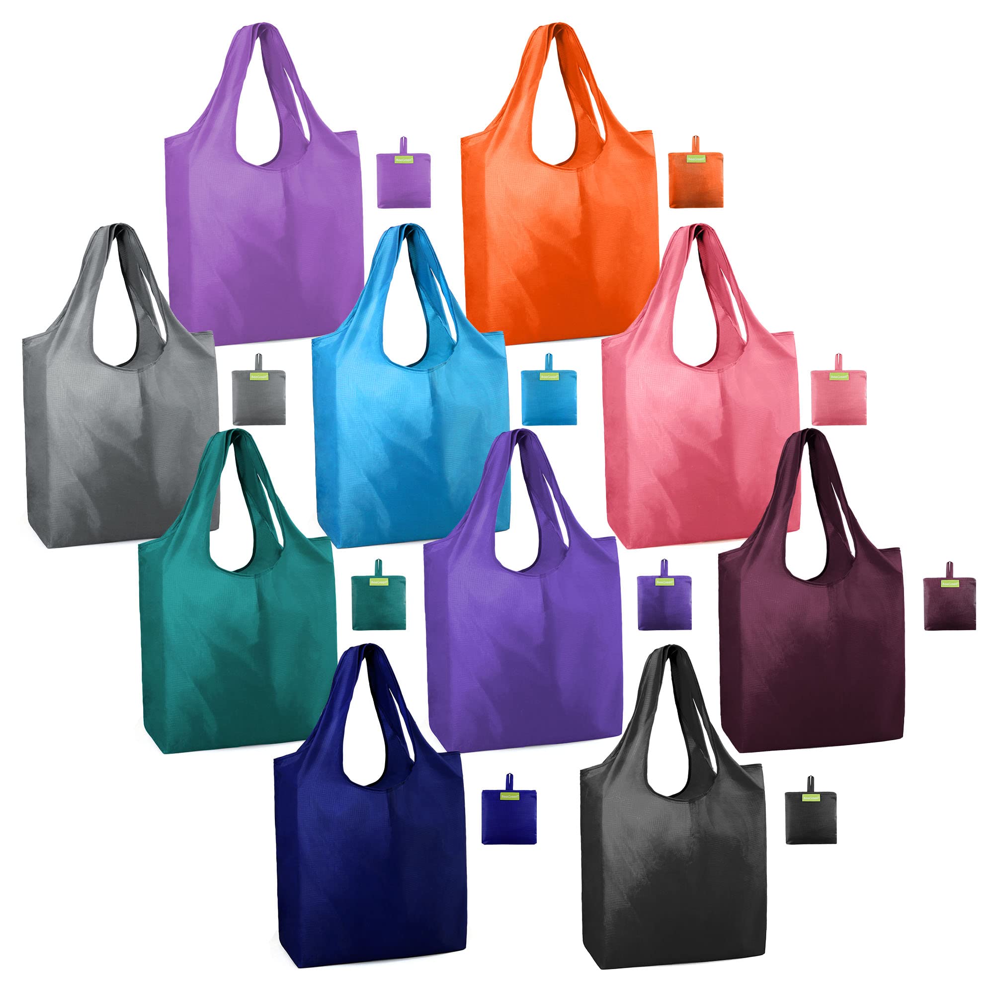 BeeGreen Reusable Grocery Bags 10 Pack Bulk Reusable Shopping Tote Bags ...